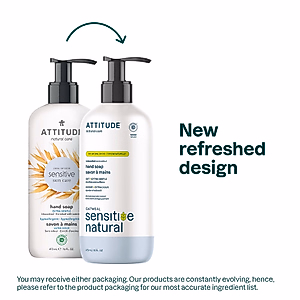 ATTITUDE Hand Soap for Sensitive Skin Enriched with Oat, EWG Verified, Dermatologically Tested, Vegan, Extra Gentle, Unscented, 16 Fl Oz