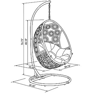 Zuri Furniture Modern Bay Tan Basket Swing Chair White Cushion with Stand