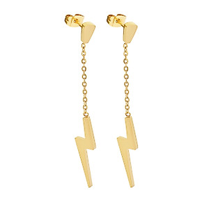 Edforce Stainless Steel Women's Lightning Bolt Dangle Earrings, 60mm/2.4in (Gold)