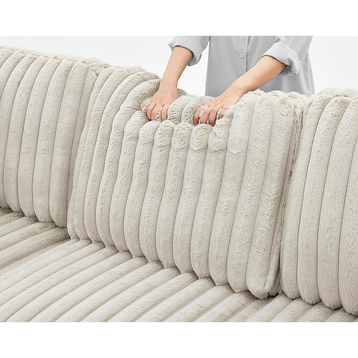 RENDGO 122“ Oversized Sectional Sleeper Sofa with PullOut Bed, U Shape Sectional Couch with Storage Chaise Lounge for Apartment Living Room, 6 Seat Corduroy Sofa with USB Port, Khaki