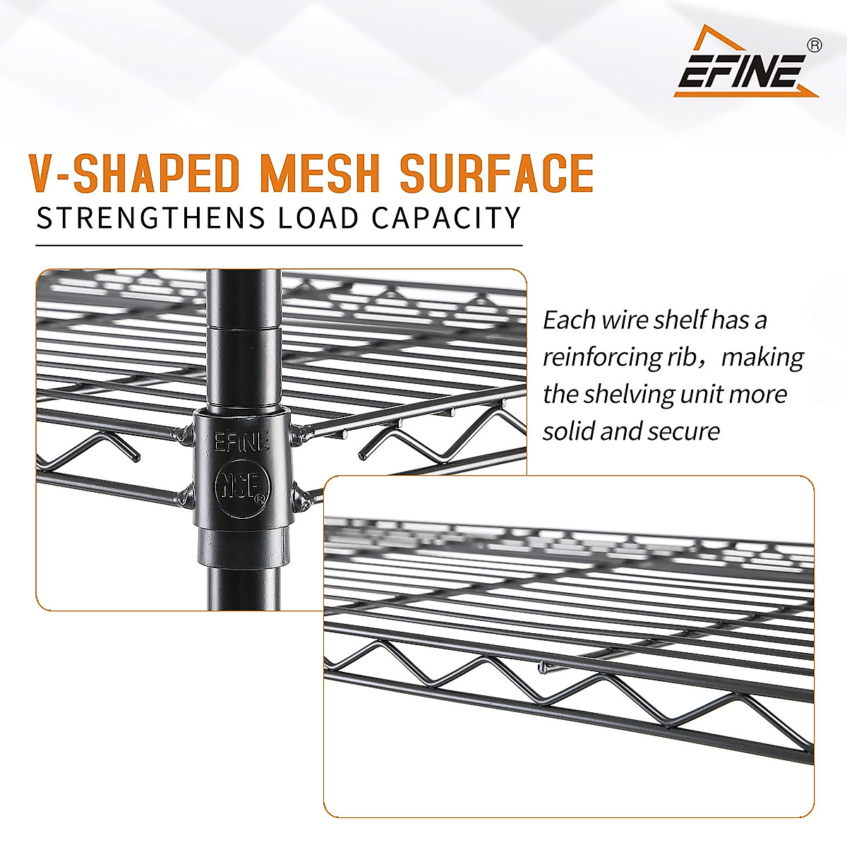 EFINE 5-Tier Chrome NSF Certified Storage Shelves, Heavy Duty Steel Wire Shelving Unit with Wheels and Adjustable Feet, 500lbs Loading Capacity Per Shelf, Pantry, Garage, Kitchen Shelving(18"x48"x72")