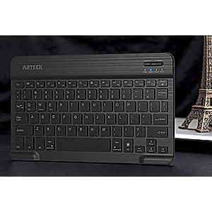 Arteck HB030B Universal Slim Portable Wireless Bluetooth 3.0 7-Colors Backlit Keyboard with Built in Rechargeable Battery, Black