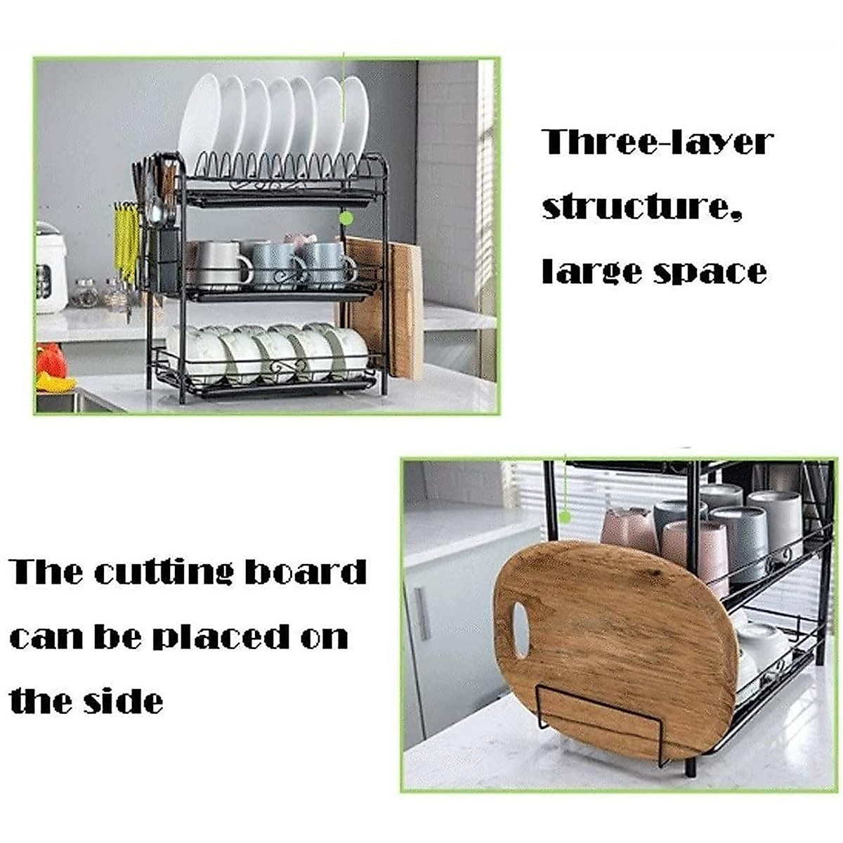 Plate Rack Draining Dish Rack Black Double Stainless Steel Dish Rack Drying Rack Utensil Holder Cutting Board Holder And Dish Drainer Pan Plate Holder