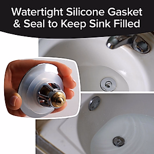 Mer-Maid Drain Magic AS-SEEN-ON-TV Replace Broken or Missing Bathroom Drain Stoppers in Seconds, No Tools, Push To Fill, Hair Catcher Prevents Clogs, Watertight Silicone Seal,Chrome Plated Solid Brass