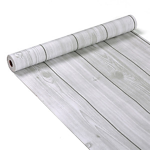 Rustic Grey Wood Contact Paper Self Adhesive Shelf Drawer Liner for Kitchen Cabinets Shelves Countertop Table Wall Arts and Crafts Decal 17.7x197 Inches