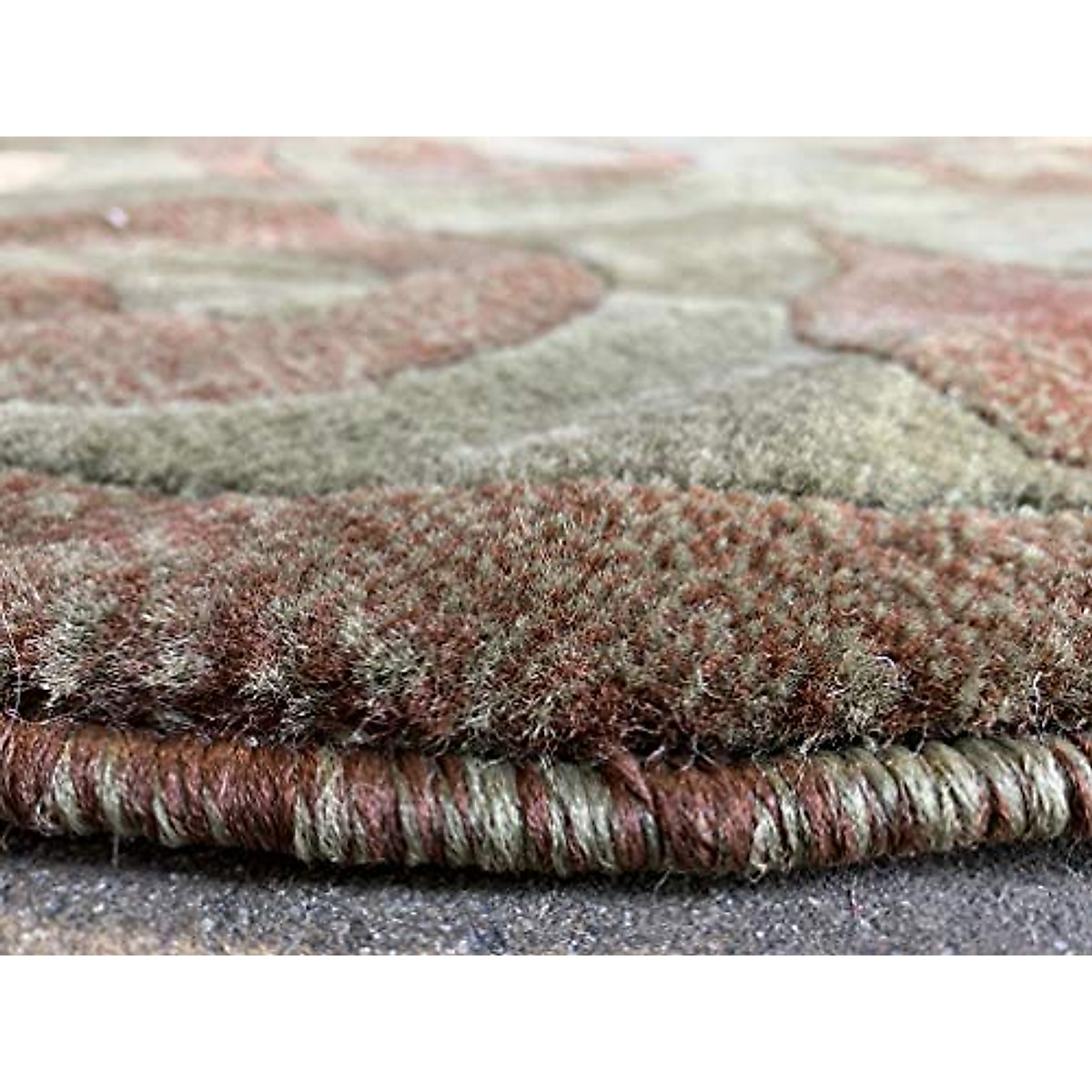 Modern Round Area Rug Contemporary Sage Green & Brown Floral Tropical Design 525 (4 Feet X 4 Feet)