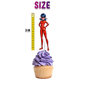 Miraculous Ladybug Cupcake Toppers for Kids. Cartoon Miraculous Ladybug Theme Birthday Party Supplies.