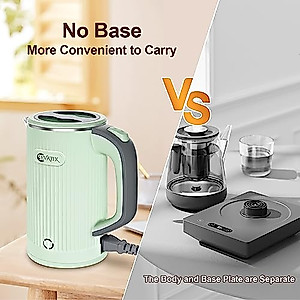 EVATEK Small Electric Kettle, 600W Mini Portable Tea Kettle, Travel Stainless Steel Interior Hot Water Boiler, Auto Shut-Off & No Base, Gift for Camping, Office, Student Dormitory