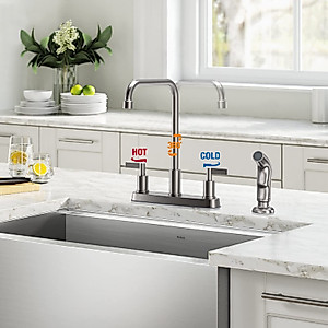 Kitchen Faucet with Sprayer,Brushed Nickel Kitchen Sink Faucet,3 Hole or 4 Hole Faucet for Kitchen Sink,Stainless Steel 2 Handle Kitchen Faucet with Side Sprayer,4 Hole Kitchen Faucets