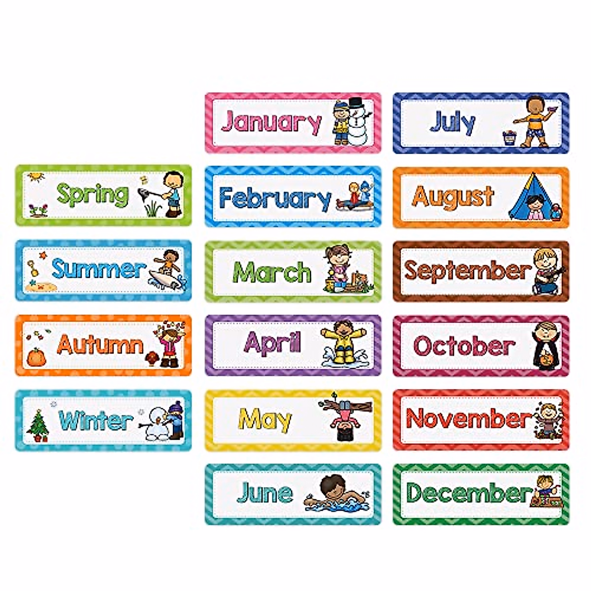 Lachilly 24 Pcs, 3 Themes Days of The Week/Seasonal/Months of The Year Flash Cards Subject Titles for Bulletin Board Headliners Classroom Decoration English Words
