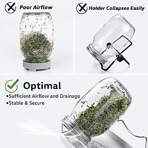 Complete Sprouting Jar Kit- 2 Wide Mouth Mason Jars with Premium 316 Stainless Steel Screen Lids, Blackout Sleeves,Tray, Stand - Seed Sprouter Set for Growing Broccoli, Alfalfa, Salad, Sandwich