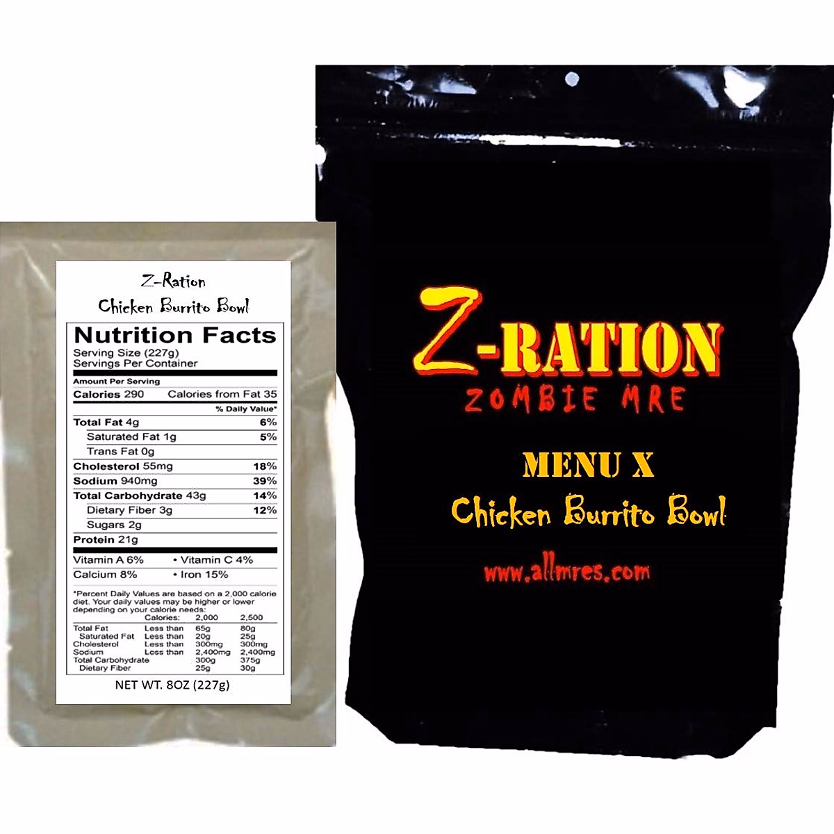 MRE Z-Ration (Zombie MRE) Custom Meals Ready to Eat! (MENU X Chicken Burrito Bowl)