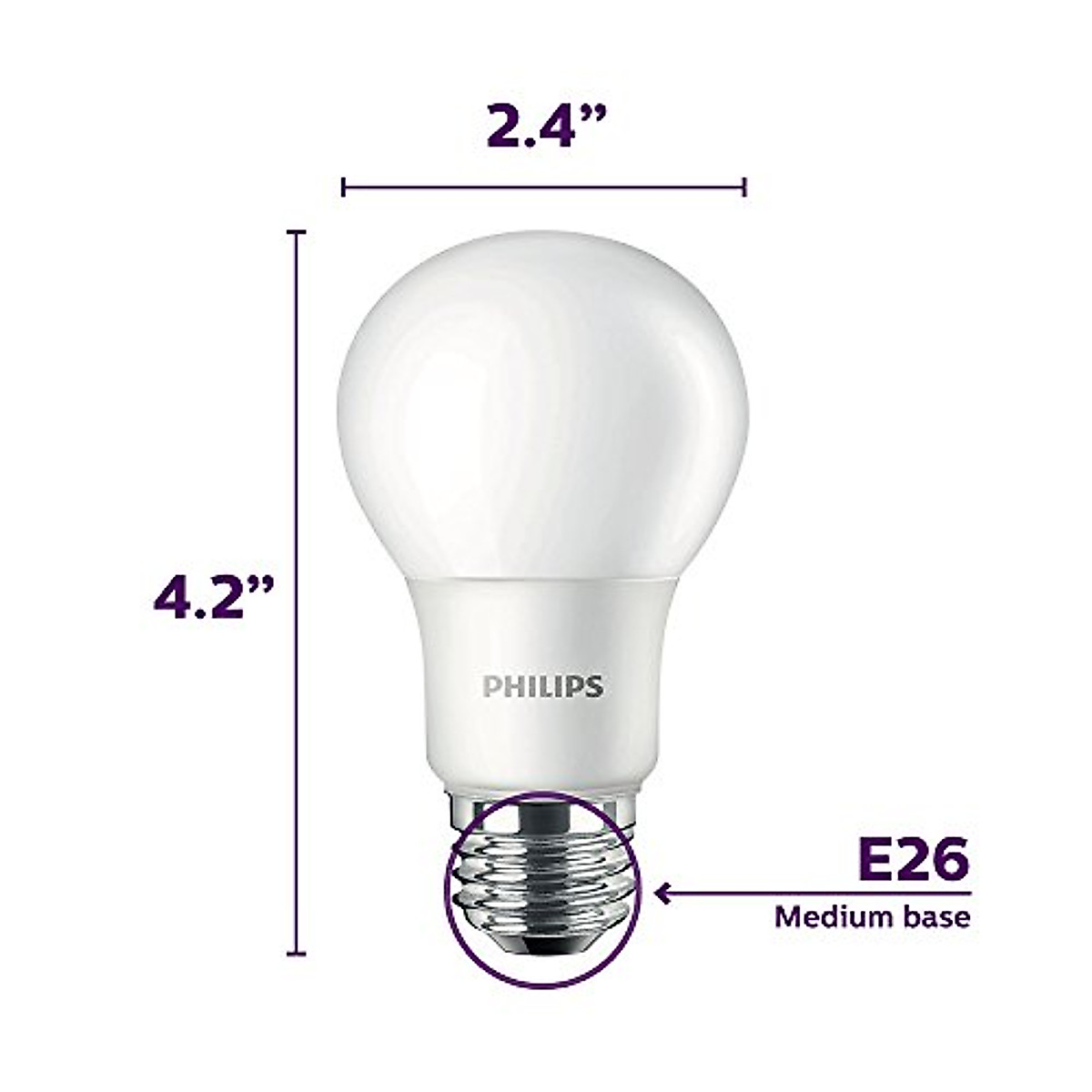 Philips LED Non-Dimmable A19 Frosted Light Bulb: 800-Lumen, 5000-Kelvin, 9-Watt (60-Watt Equivalent), E26 Base, Daylight, 4-Pack,455600