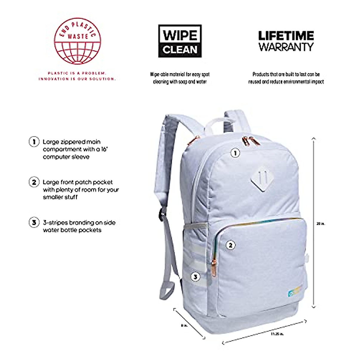 adidas Classic 3S 4 Backpack, Jersey White/White Rainbow, One Size