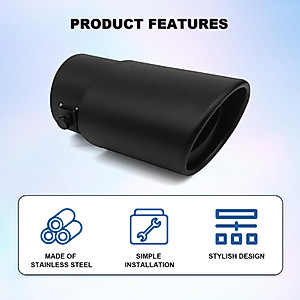 Stainless Steel Car Exhaust Tip, 2.5" to 3.3" Adjustable Car Decoration Chrome-Plated Finish Exhaust Tailpipe, Universal Car Exhaust Pipe Modification Tail Throat Tail Pipe (Black #Straight)