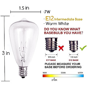 Edison Replacement Light Bulbs 10Pack 7W E12 Screw Base ST38 Replacement Clear Glass Light Bulbs for Indoor/Outdoor Patio ST38 String Lights Warm White Yard Christmas Lights Bulbs Christmas Decor