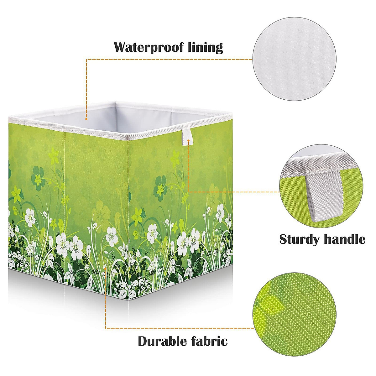 Kigai Green Flowers Cube Storage Bins - 11x11x11 in Large Foldable Cubes Organizer Storage Basket for Home Office, Nursery, Shelf, Closet