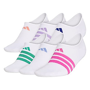 adidas Women's Superlite Super No Show Socks (6-pair), White/Lucid Fuchsia Pink/Blue Fusion, Medium