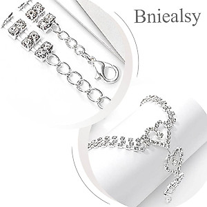 Bniealsy Rhinestone Waist Belly Chain Silver Heart Body Chain Sexy Body jewelry for Women