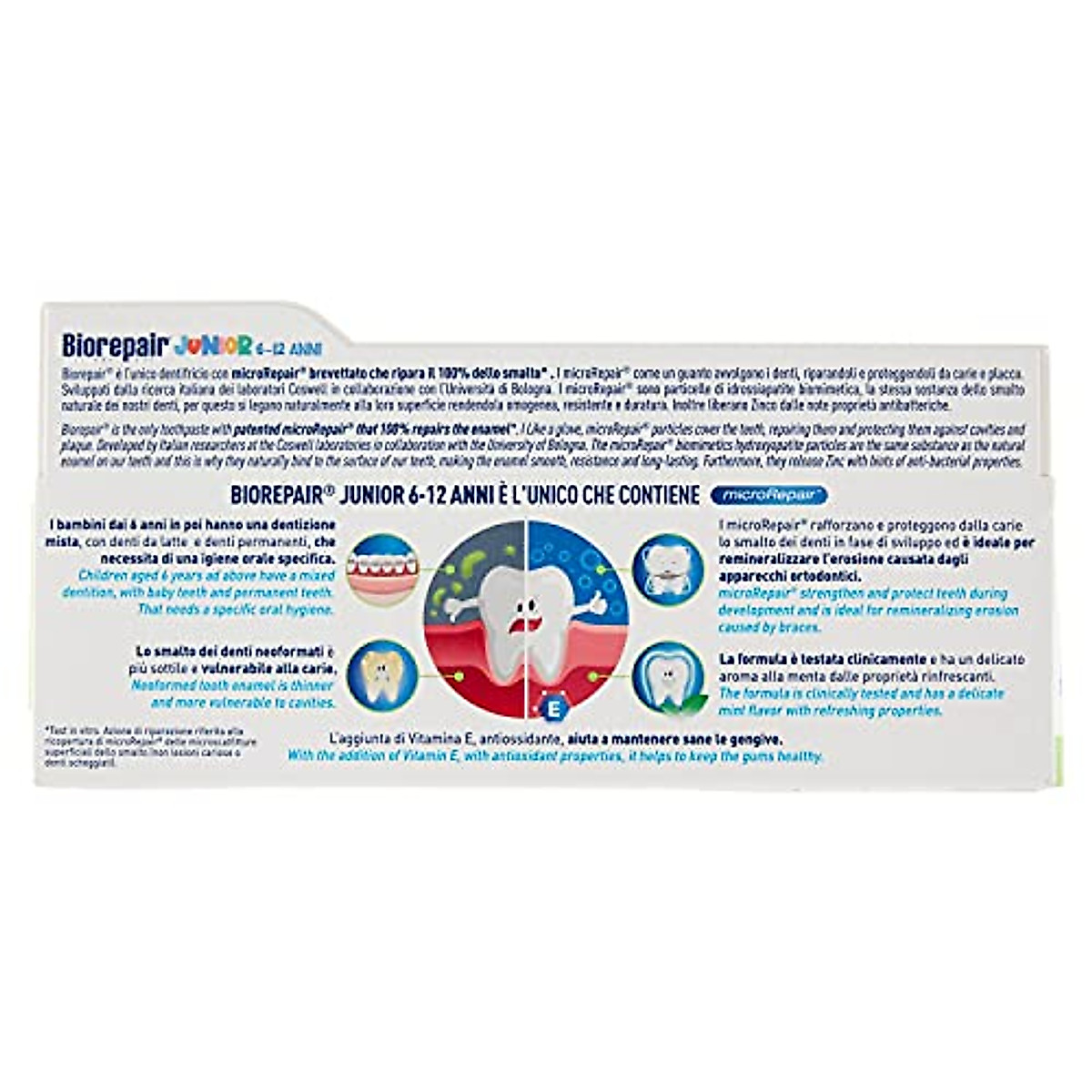 Biorepair: Oral Care Junior 7-14 Years Toothpaste, Fluoride Free, with Mint Extract - 2.53 Fluid Ounces (75ml) Tube [ Italian Import ]