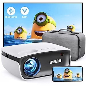 Wimius Mini Projector with WiFi and Bluetooth,240” Display&1080P Full Hd Enhanced Suport,Portable Phone Movie Projector for Outdoor Movie Night, Compatible with Tv Stick/ PC/PS5/IOS/Android