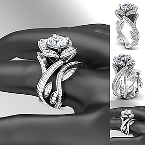 shiYsRL Exquisite Jewelry Ring Love Rings Women Romantic Gift Wedding Party Flower Leaf Shiny Zircon Knuckle Finger Ring Wedding Band Best Gifts for Love with Valentine's Day - White 7