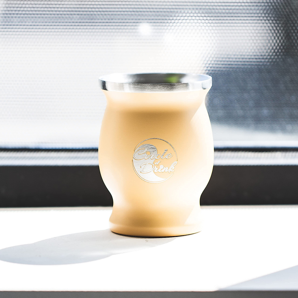 Circle of Drink - Energy Cup Yerba Mate Kit - Double Wall - Includes Stainless Steel Bombilla and Cleaning Brush - 8oz, 50g Capacity (TAN)