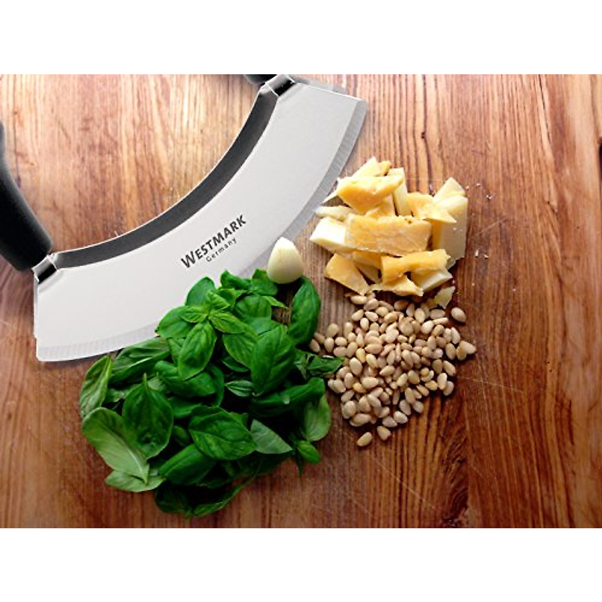 Westmark Germany Stainless Steel Double Blade Mezzaluna Mincing Knife, 7-inch (Black)