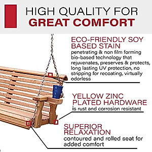Amish Casual Heavy Duty 800 Lb Roll Back 4ft. Treated Porch Swing with Cupholders - Cedar Stain