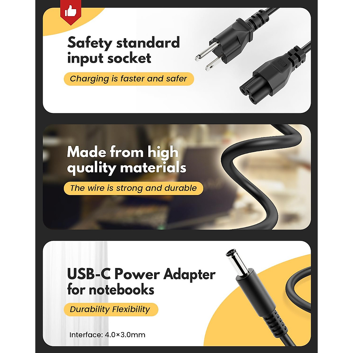 65W 45W AC Charger Adapter for Dell 3583 3585 3593 3793 5593 3480 3481 3482 3580 3780 Dell Latitude 3310 3410 3420 3490 3500 Notebook Laptop Power Supply Cord