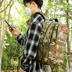 outdoor plus Camo Backpack,Military Boys Backpacks for School,40LArmy Bookbag with USB Charging Port Waterproof