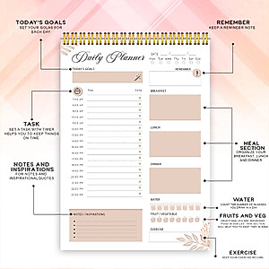 Daily Planner with 4 Office Highlighters, To do List Notebook with Hourly Schedule, Productivity Calendar Exercise, Work Organizer for Man/Women, Daily Journal for Priority Notes, (6.5x9.8")