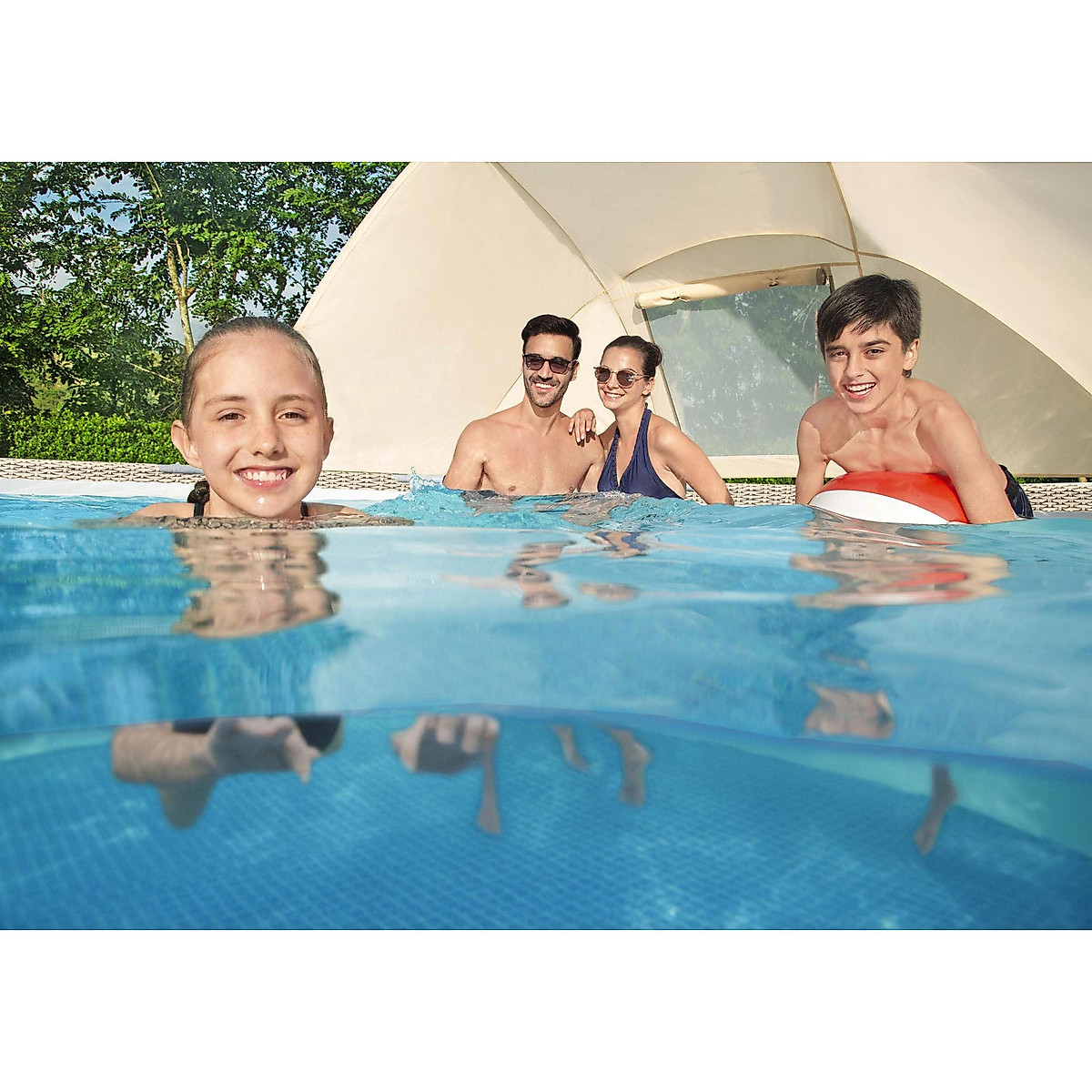 Bestway Power Steel 13' x 42" Round Above Ground Outdoor Swimming Pool Set with Shaded Canopy, 530 Gallon Filter Pump, Ladder, and Pool Cover