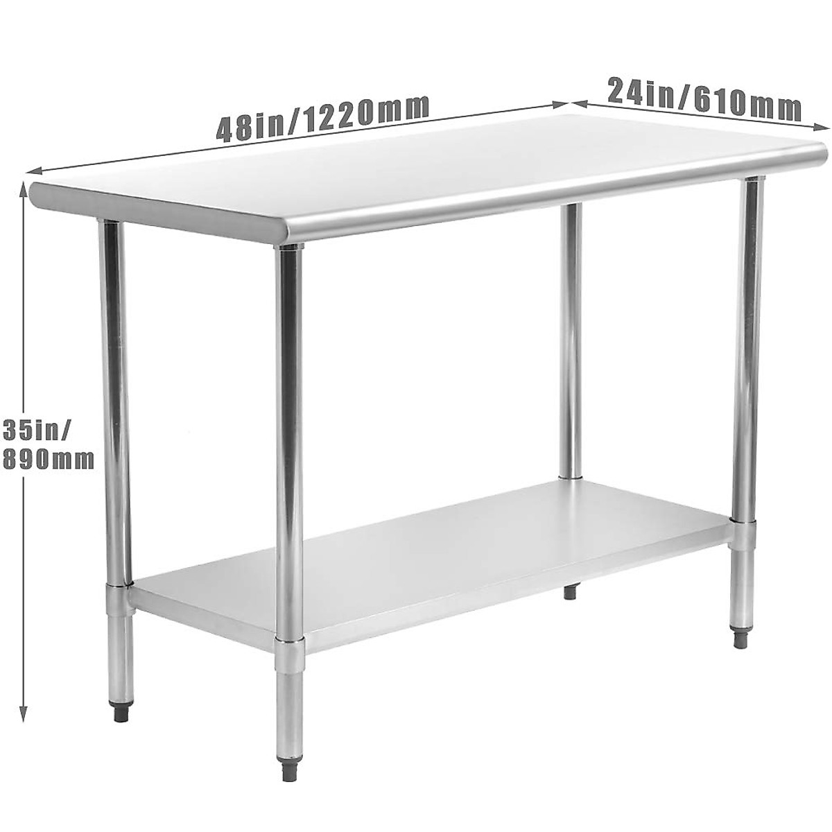 Kitchen Work Table NSF Certification Commercial Stainless Steel Prep Table W/Adjustable Foot Galvanized Base Shelf (24" x 48")
