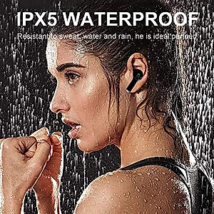 QiTooMar Mini Wireless Earbuds for Men/Women, Waterproof Sports Bluetooth Headphones, Stereo Noise Canceling in-Ear Headset Buds Earphones, 24Hours Support for Smartphone（Black）