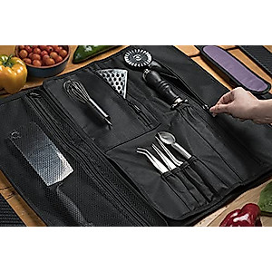 Asaya Chef Knife Roll Bag - 20 Total Pockets for Knives and Kitchen Utensils - Made with Stain Resistant Waxed Nylon - For Chefs and Culinary Students - Knives Not Included (Purple)