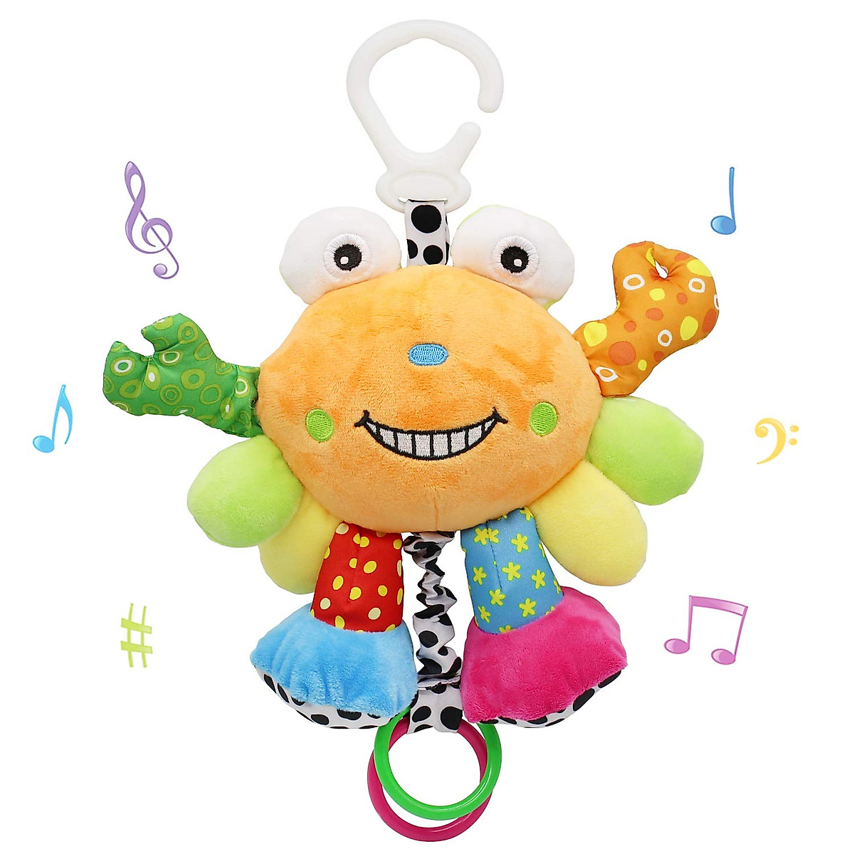 MARUMINE Baby Car Seat Toys with Tug Music, Infant Soft Plush Rattle, Early Development Hanging Stroller Toys for 0, 3, 6, 9, 12 Months Newborn Boys Girls Gifts