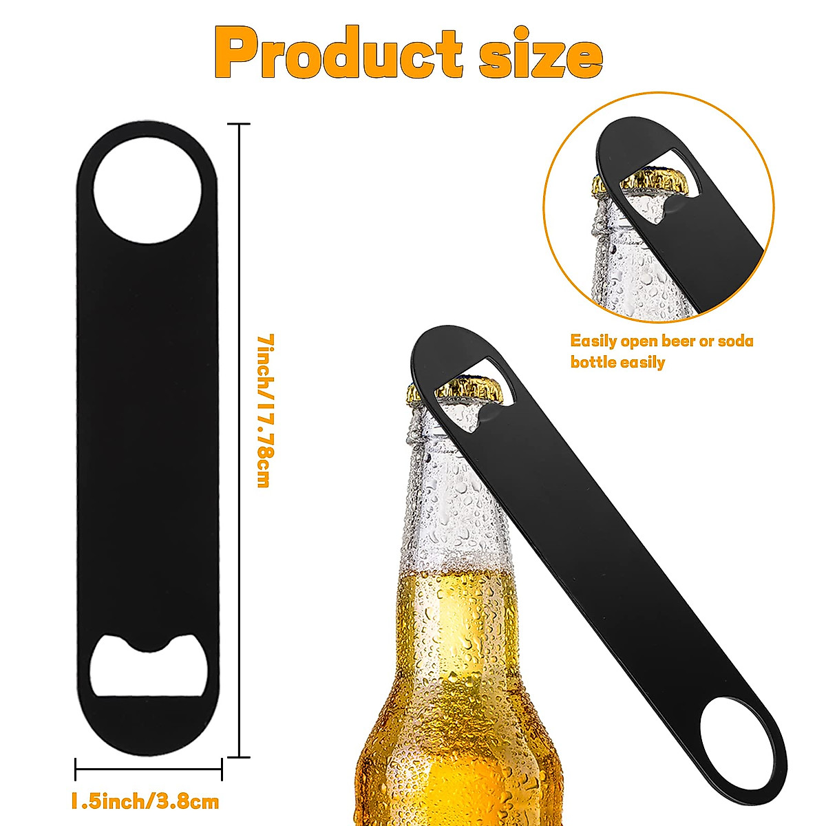 ZCYSRLQIN 30 Pcs Flat Bottle Opener 7 Inch Black Stainless Steel Beer bottle Openers Heavy Duty Bar Blade Solid Bottle Cap Opener Funny Bartender Bottle Opener for Kitchen Restaurant Party Supplies
