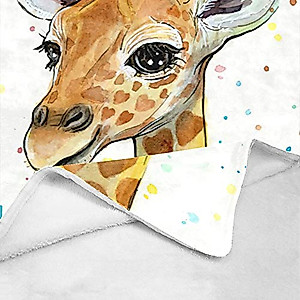 Custom Blanket with Name Text,Personalized Watercolor Giraffe Super Soft Fleece Throw Blanket for Couch Sofa Bed (50 X 60 inches)