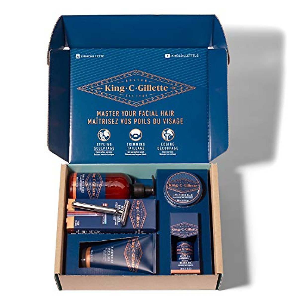 King C. Gillette Complete Men's Beard Care Gift Kit, Double Edge Safety Razor, Beard and Face Wash, Beard Oil, Beard Balm, Shave Gel