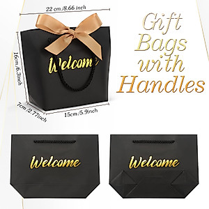 30 Pieces Welcome Bags Wedding Gift Bags Hotel Guest Wedding Treat Candy Boxes with Bow Ribbon Handle Party Favors Bags for Birthday Baby Shower Business Celebration Present (Black)