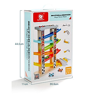 TOP BRIGHT Toddler Toys Race Track for 2 Years Old Boy Gifts - Baby Car Toy Car Ramp Vehicle Playsets with 4 Wooden Cars & Garage