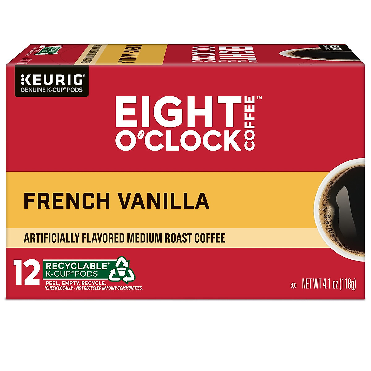 Eight O'Clock Coffee French Vanilla, Keurig Single Serve K-Cup Pods, Light Roast, 72 Count