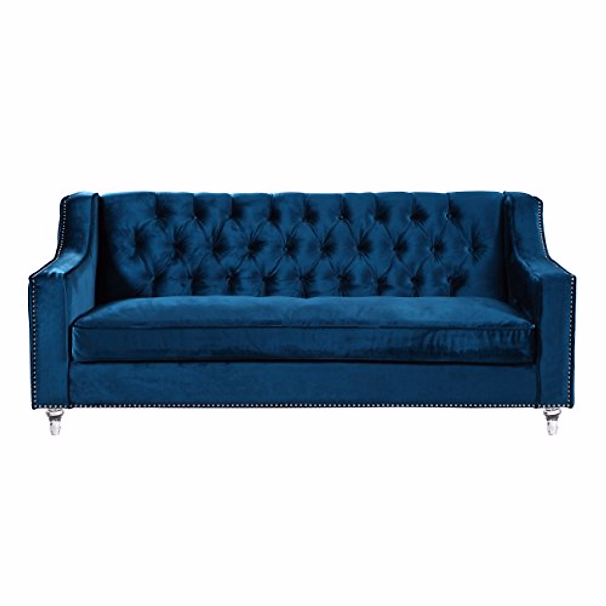 Iconic Home Dylan Velvet Modern Contemporary Button Tufted with Silver Nailhead Trim Round Acrylic Feet Sofa