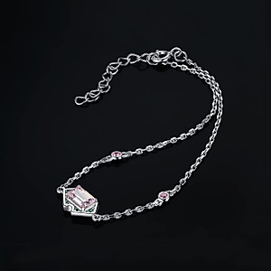 JewelryPalace Geometric Emerald Cut Pink Cubic Zirconia Adjustable Link Bracelet for Women, Art Deco 14k White Gold Plated 925 Sterling Silver Bracelet for Her, CZ Gemstone Jewelry Set