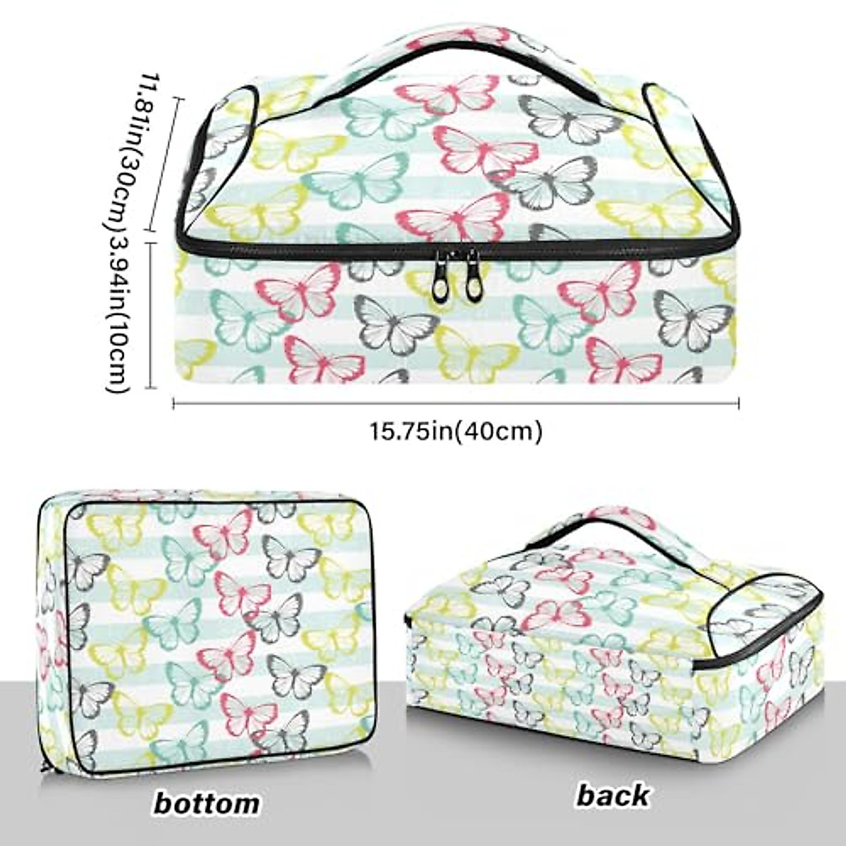 Kcldeci Insulated Thermal Food Carrier Insulated Casserole Carrier for Hot or Cold Food,Butterfly Stripe Insulated Tote Bag for Potluck Cookouts Parties Picnic,Lasagna Lugger