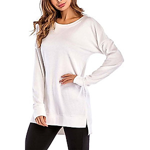 8sanlione Womens Long Sleeve Casual Crew Neck Pullover Loose Sweatshirt Tunic Tops T-Shirt(XX-Large/US 20,White)
