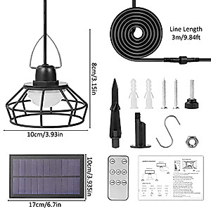 LED Solar Pendant Light Outdoor,Solar Shed Lights Indoor 6000K Daylight White Lighting,Dusk to Dawn Dimmable,Timing w/ Remote Control,IP65 Waterproof Panel Hanging Light Outdoor Garden Yard Shed…