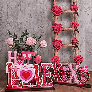 Bunny Chorus Valentines Day Decor Love Wooden Table Sign 3pcs, Romantic Tabletop Centerpiece Ornaments Gift, Dining Room Table Wedding Anniversary Party Supplies Décor Tiered Tray Decor