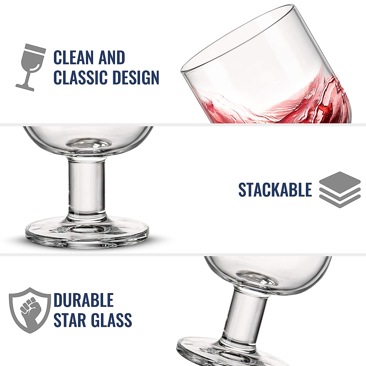 Bormioli Rocco Hosteria Set Of 6 Stackable Wine Glasses, 6.75 Oz. Goblet, Clear Tempered Glass, Made In Italy.